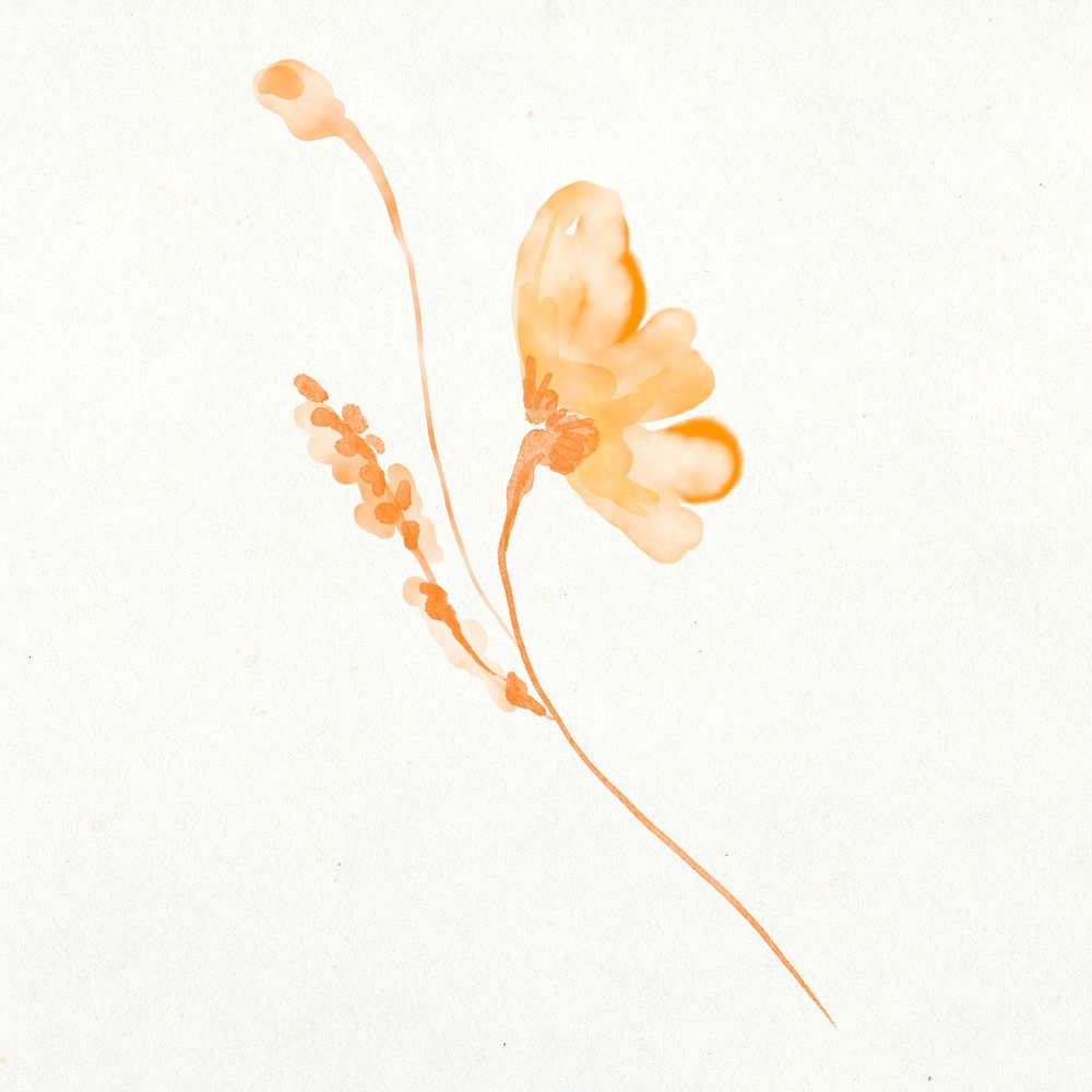Orange flower sticker, floral watercolor | Premium PSD Illustration ...