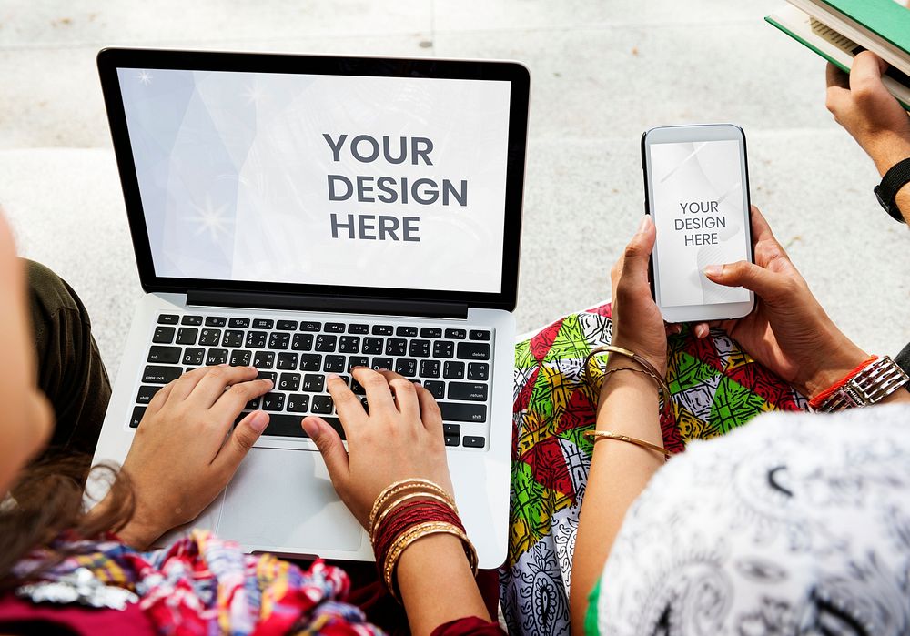 Indian women using digital devices | Premium PSD Mockup - rawpixel