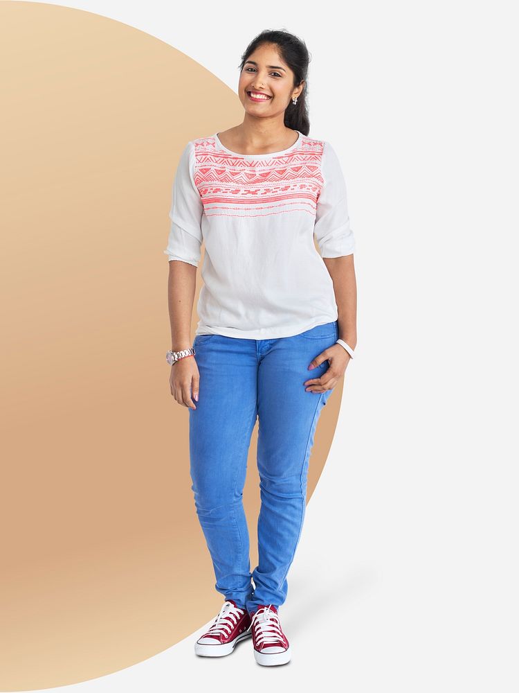 Cheerful Indian girl in jeans | Premium PSD - rawpixel