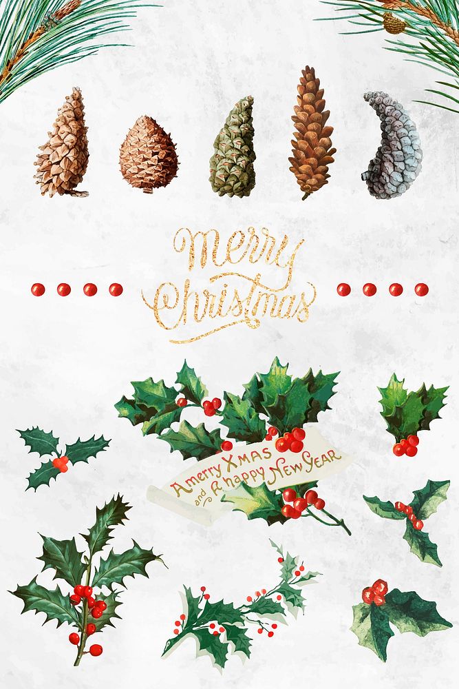 Festive merry Christmas vector set | Premium Vector - rawpixel