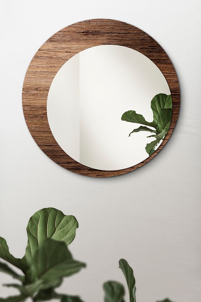 Circular mirror with a wooden | Premium PSD - rawpixel