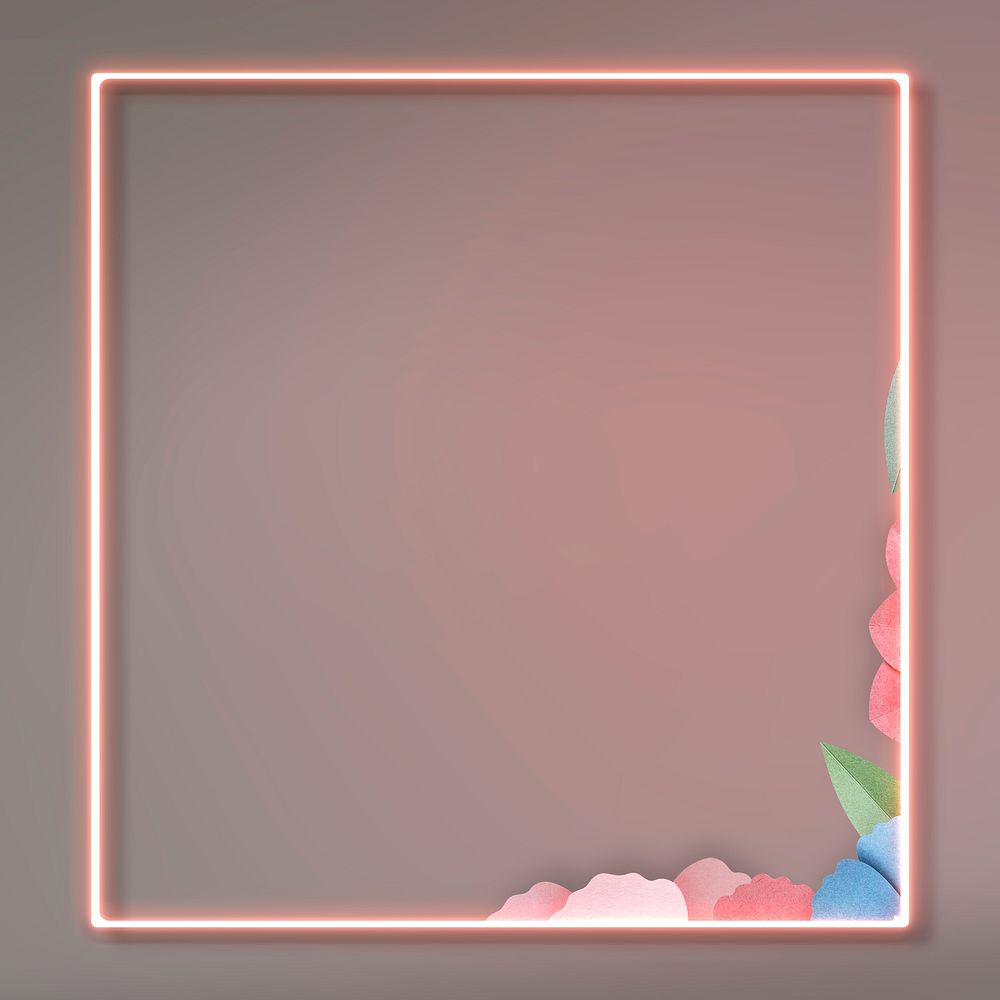 Flower decorated neon frame on a gray | Premium PSD - rawpixel