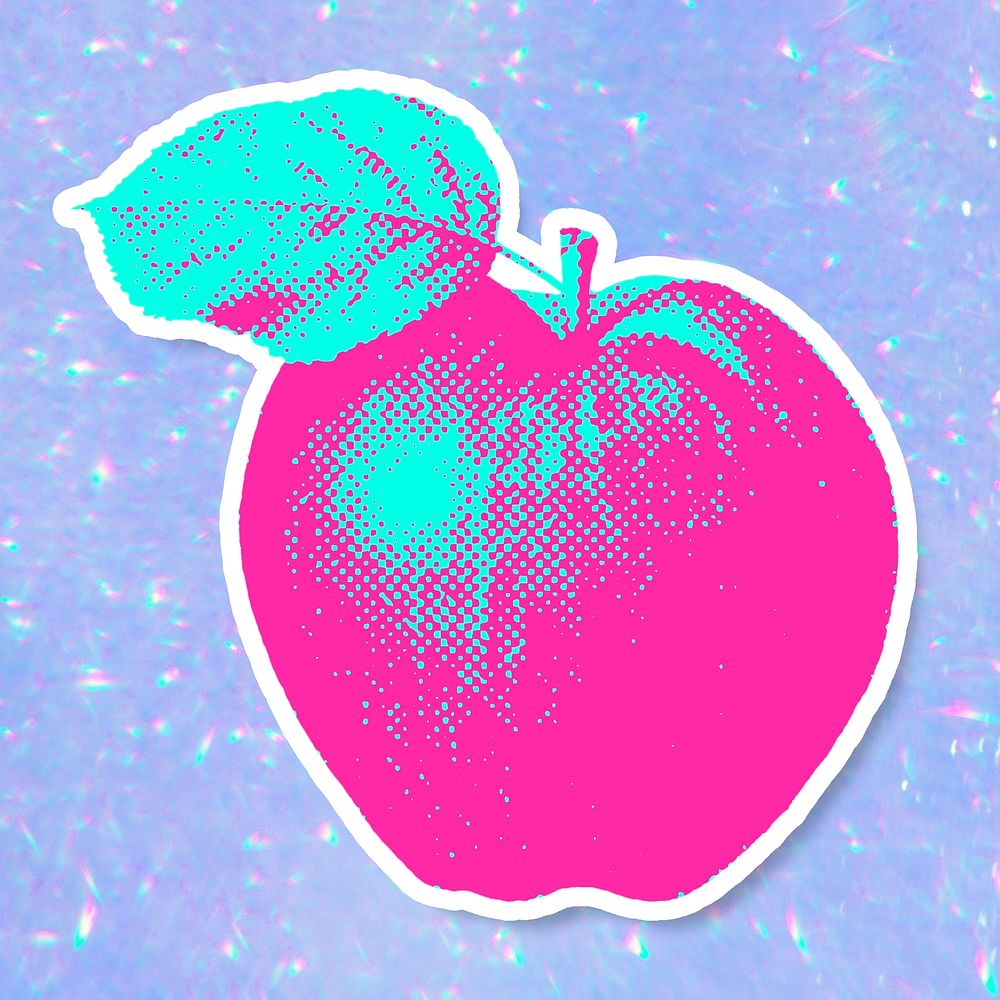 Pink apple halftone style sticker | Free PSD - rawpixel