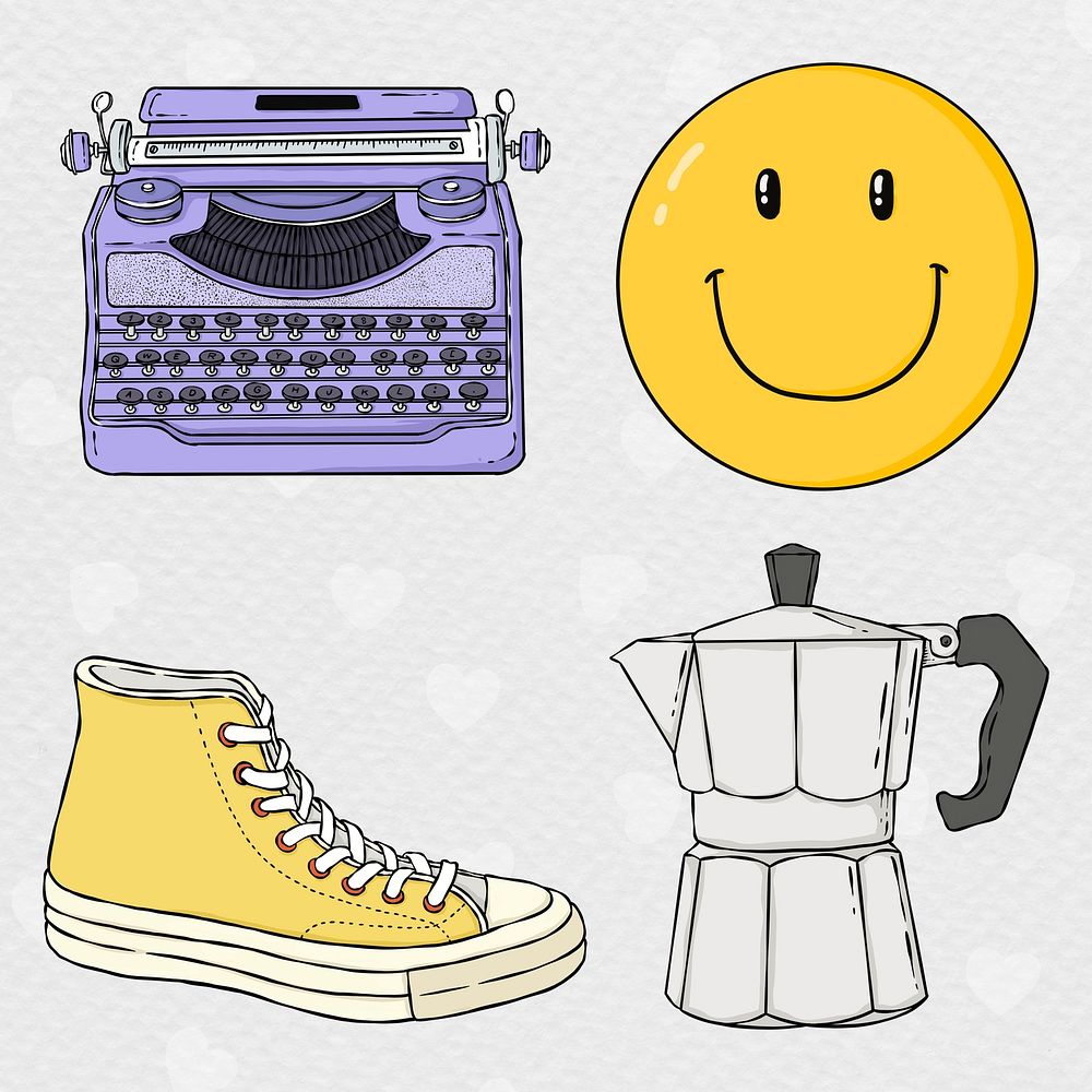 Funky retro objects set colorful | Premium PSD - rawpixel