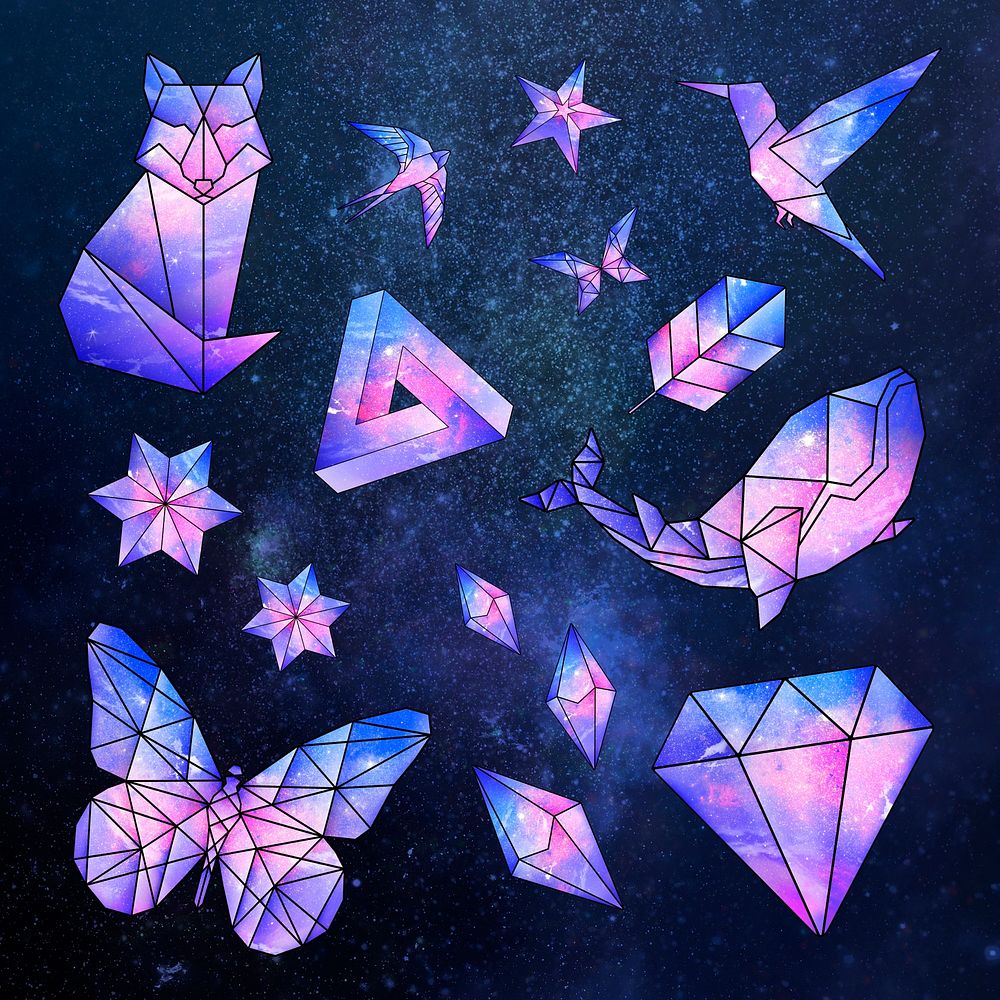 Galaxy patterned geometrical shaped animals | Premium PSD - rawpixel