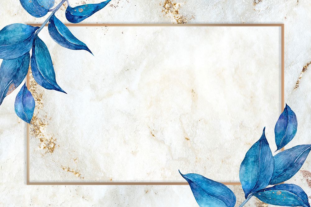 Blue botanical frame design space | Premium PSD - rawpixel
