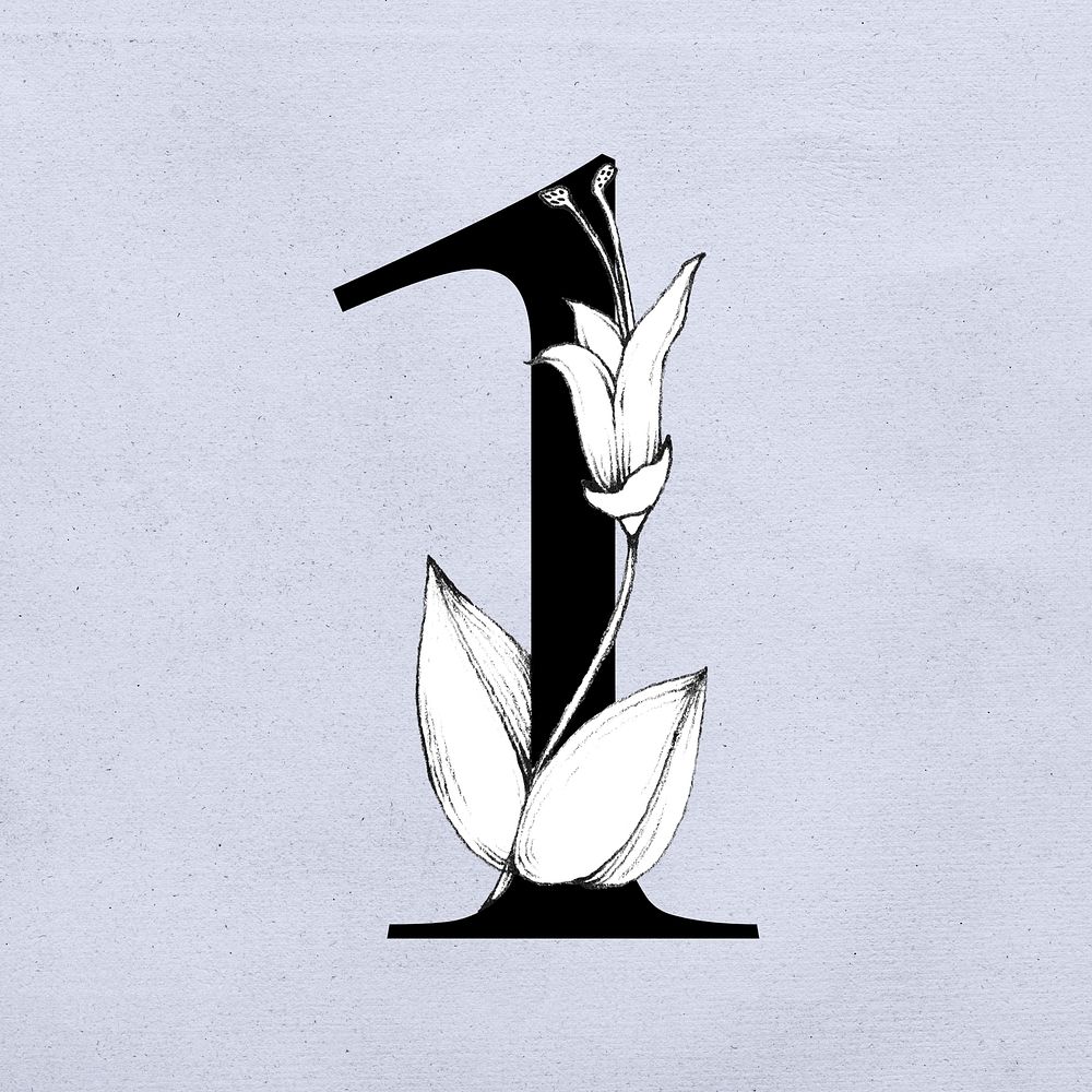 Psd number one font floral | Premium PSD - rawpixel