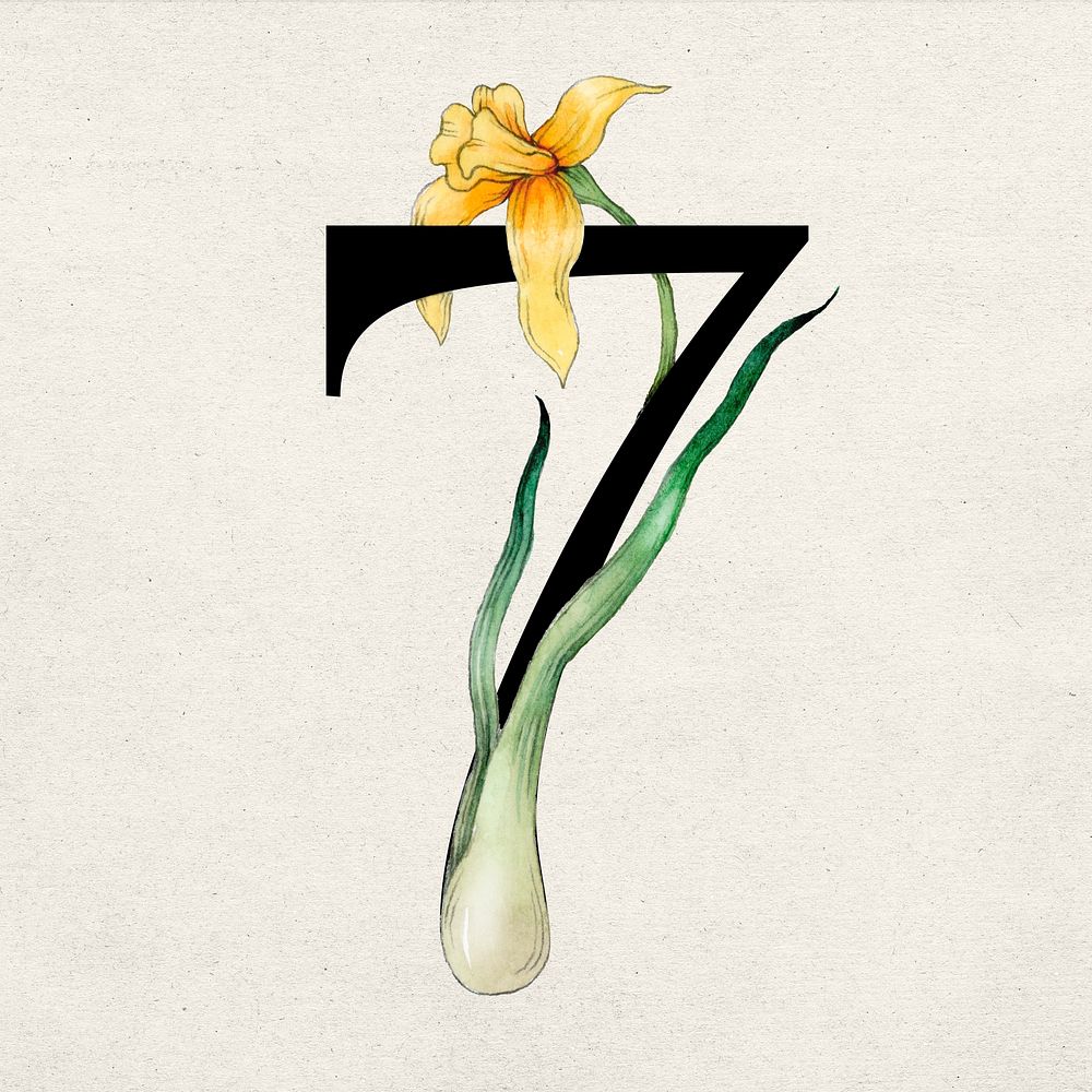 Psd number 7 font floral | Premium PSD - rawpixel