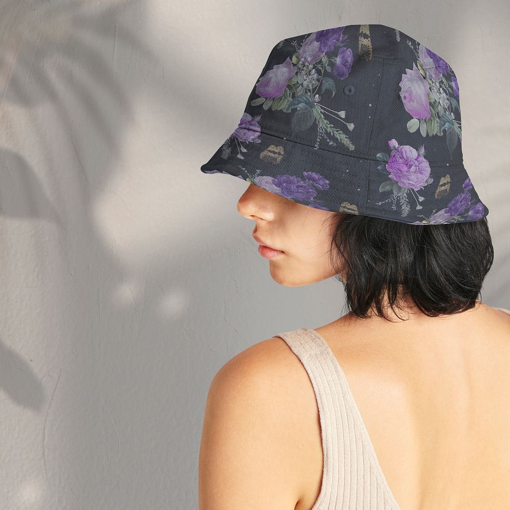 Vintage purple roses bucket hat | Free Photo - rawpixel