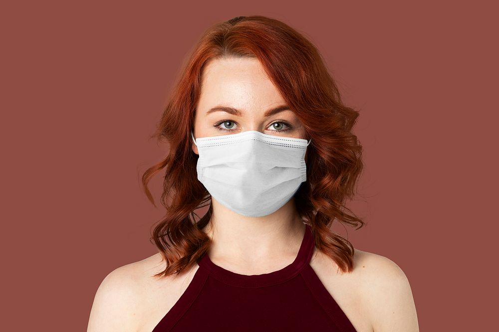 Gray mask mockup on woman | Premium PSD - rawpixel