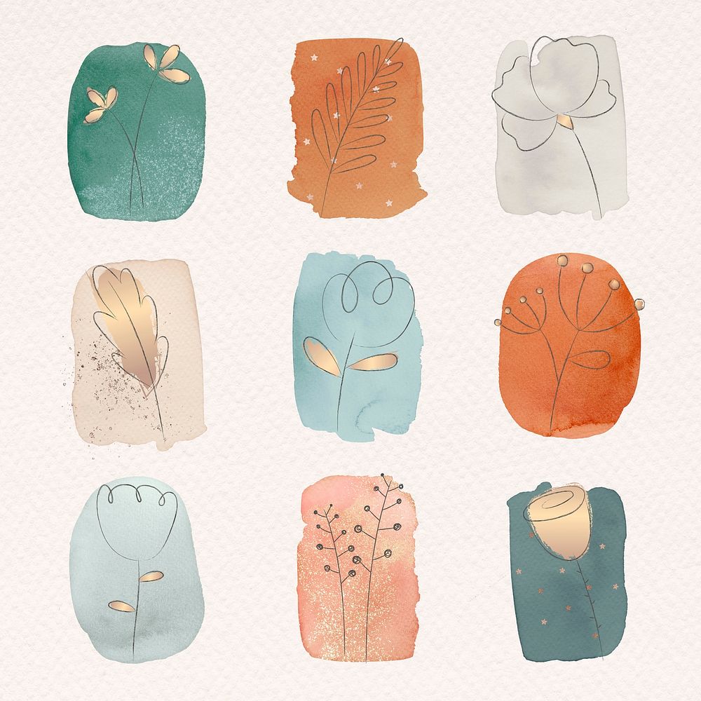 Doodle flower vector on watercolor | Premium Vector - rawpixel