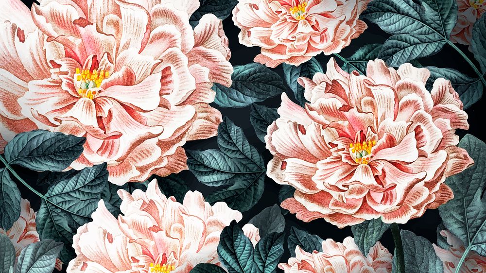 Floral blooming peony wallpaper vector | Premium Vector - rawpixel