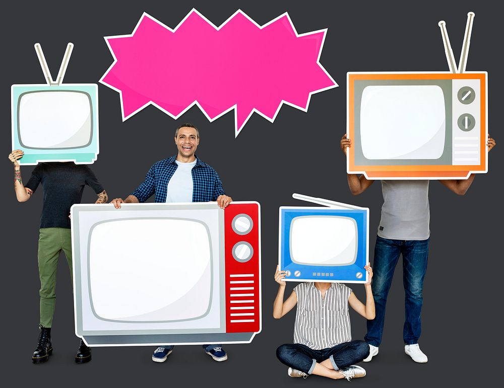 Happy people holding TV icons | Free Photo - rawpixel