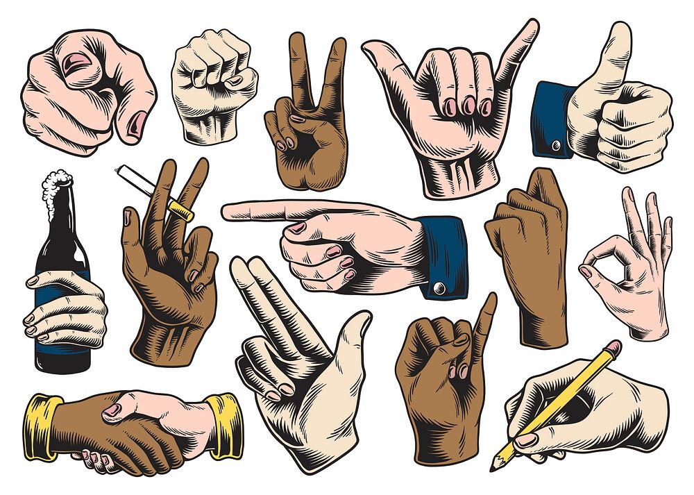 Collection of illustrated hand signs | Premium Vector - rawpixel