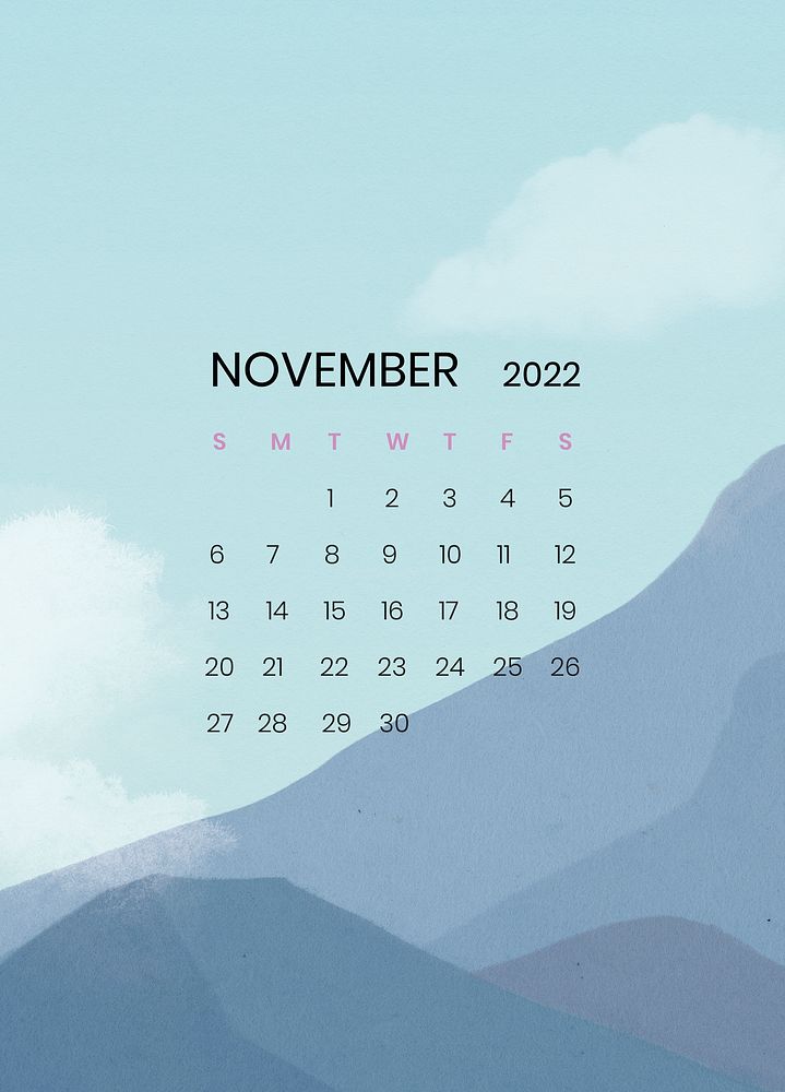 Mountain November monthly editable calendar | Free PSD - rawpixel