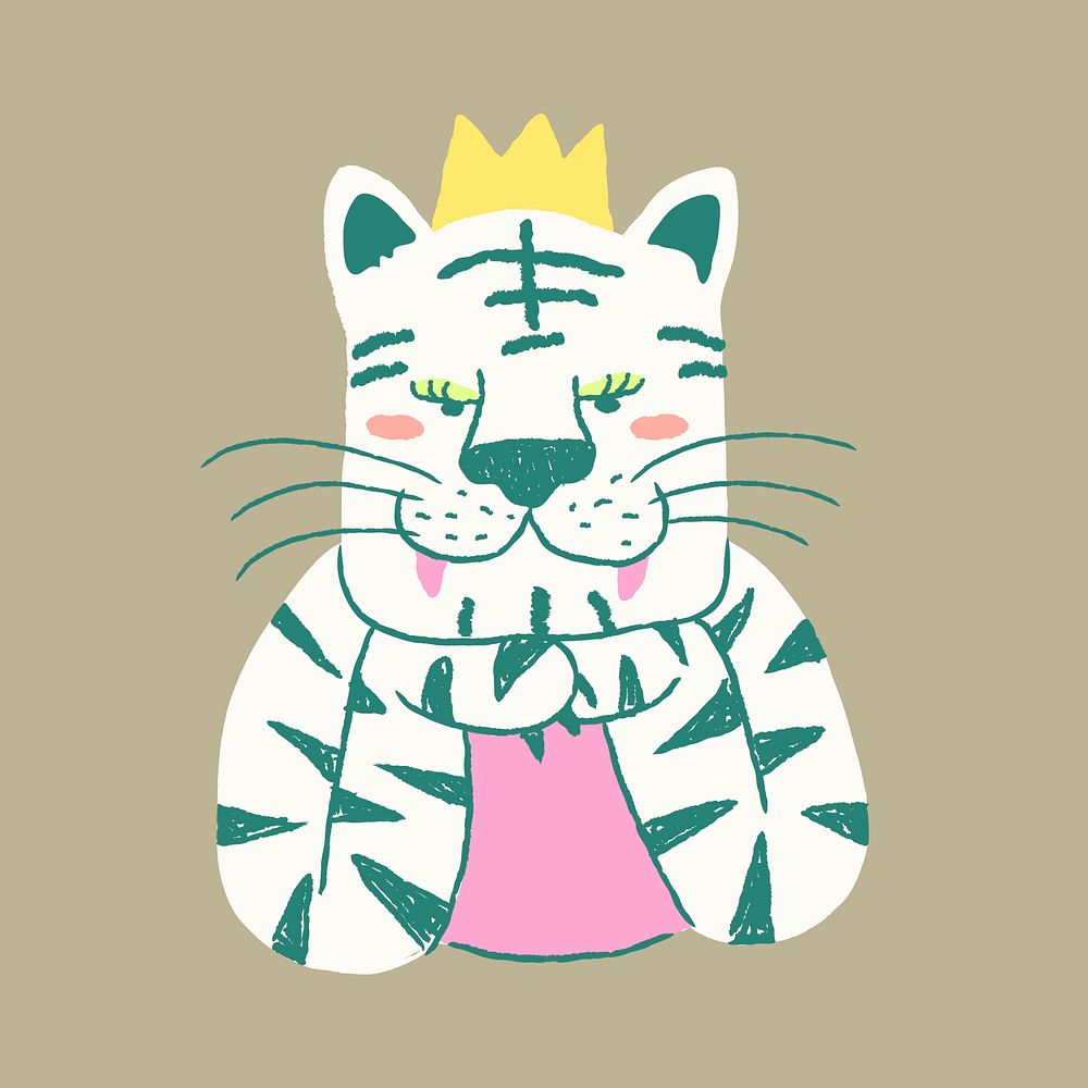 Funky tiger, animal doodle sticker, | Premium Vector Illustration ...