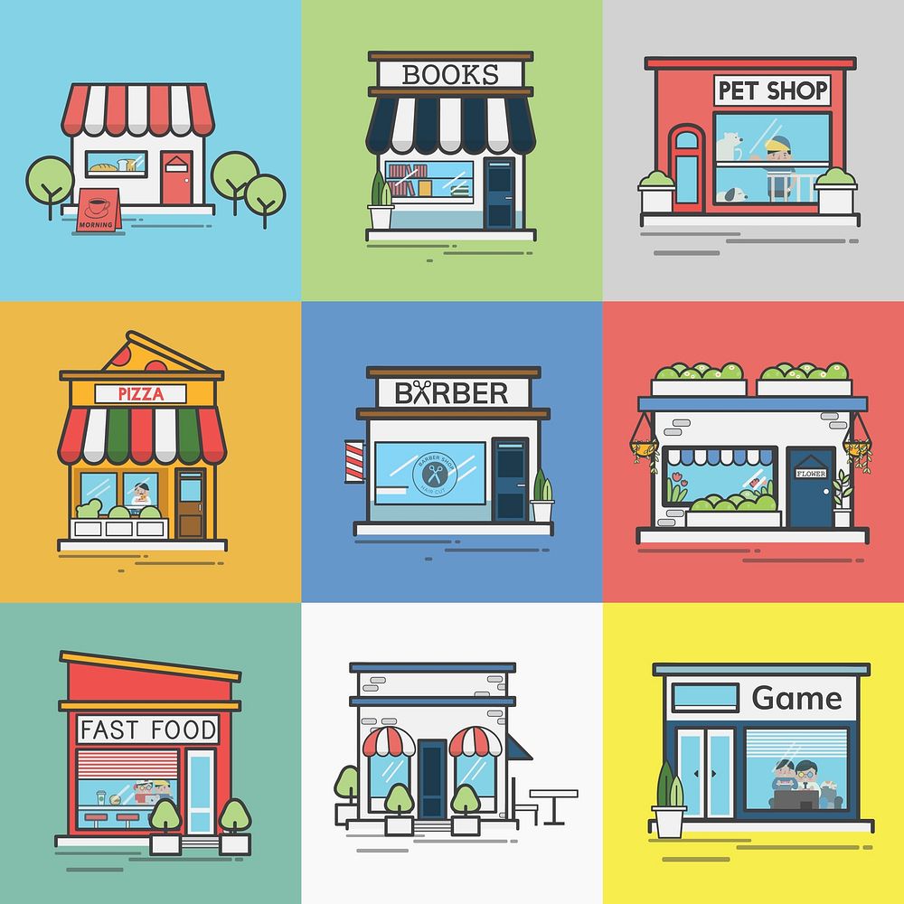 Collection of shops and stores | Premium Vector - rawpixel