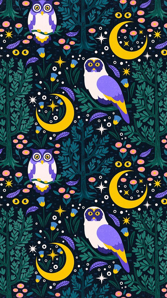 Owl pattern mobile wallpaper, cute | Free Photo Illustration - rawpixel