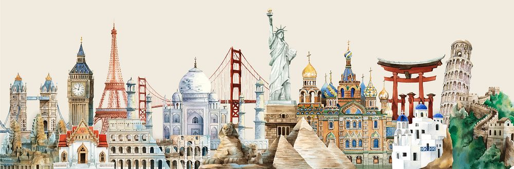 Collection of architectural landmarks painted | Premium Vector ...