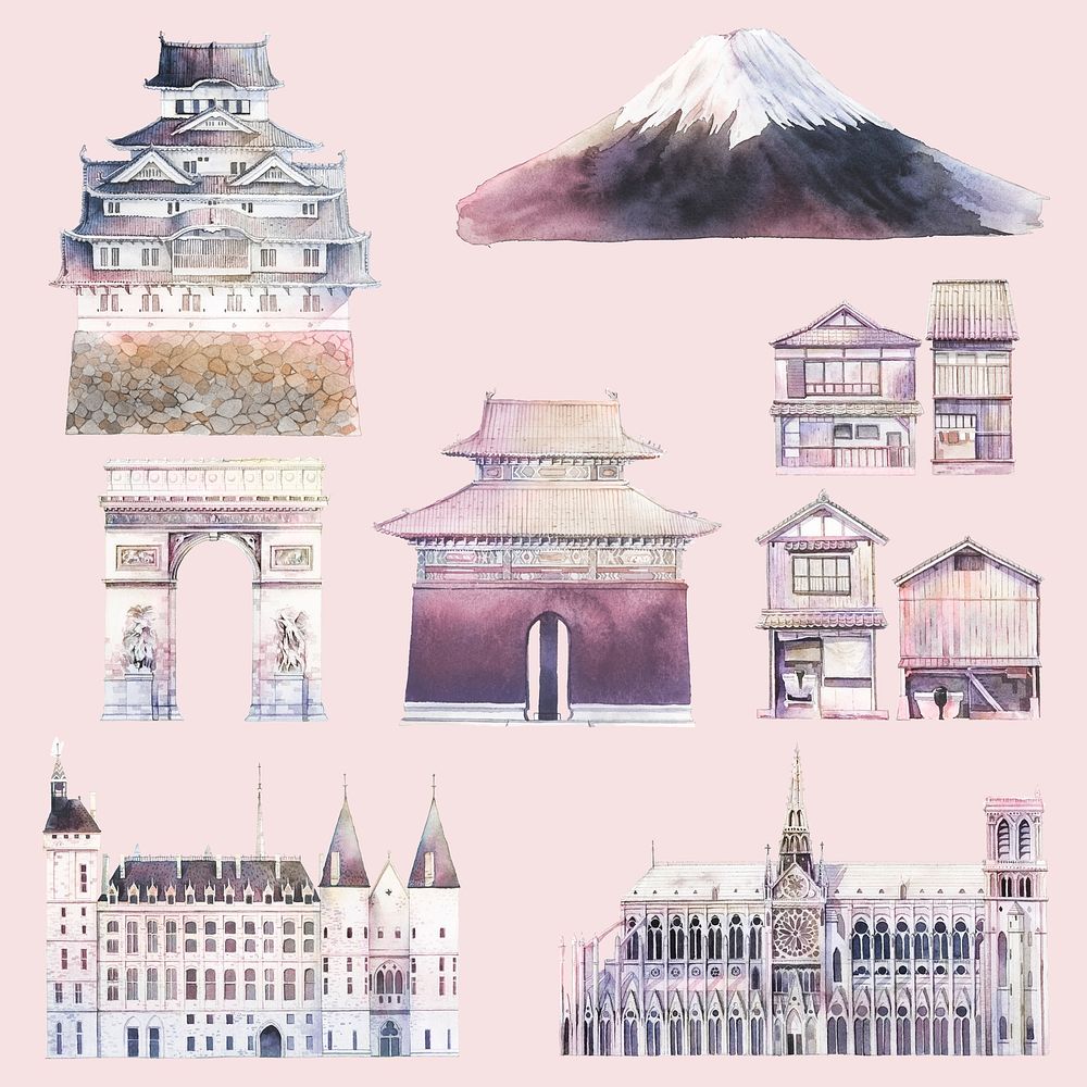 Set of famous landmark vectors | Premium PSD - rawpixel
