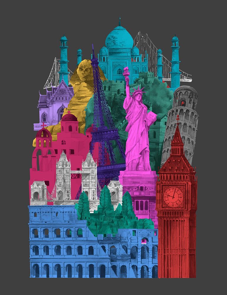 Collection of architectural landmarks painted | Premium Vector - rawpixel