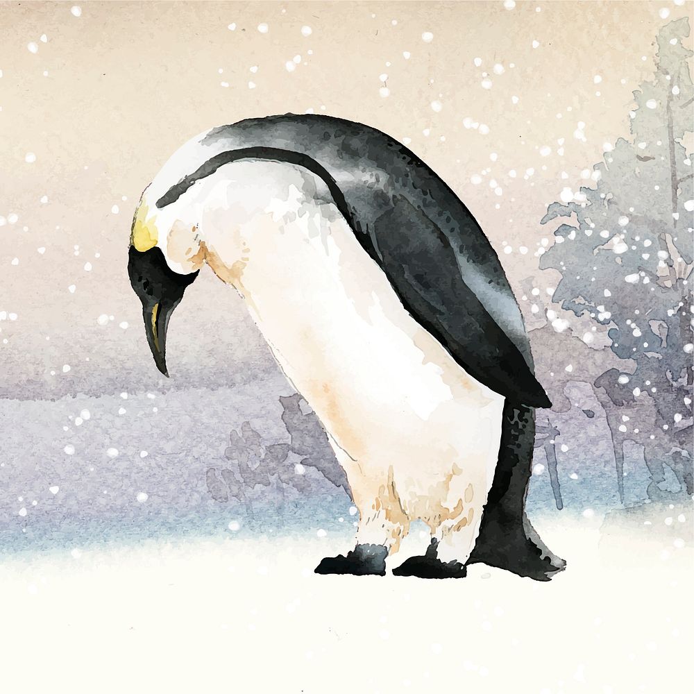 Emperor penguin in the snow | Free Vector Illustration - rawpixel