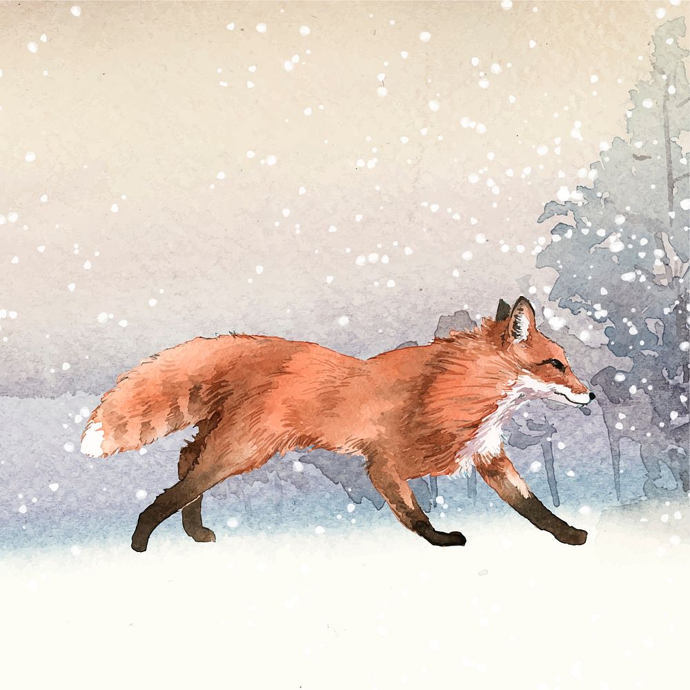 Hand-drawn fox in the snow | Free Vector Illustration - rawpixel