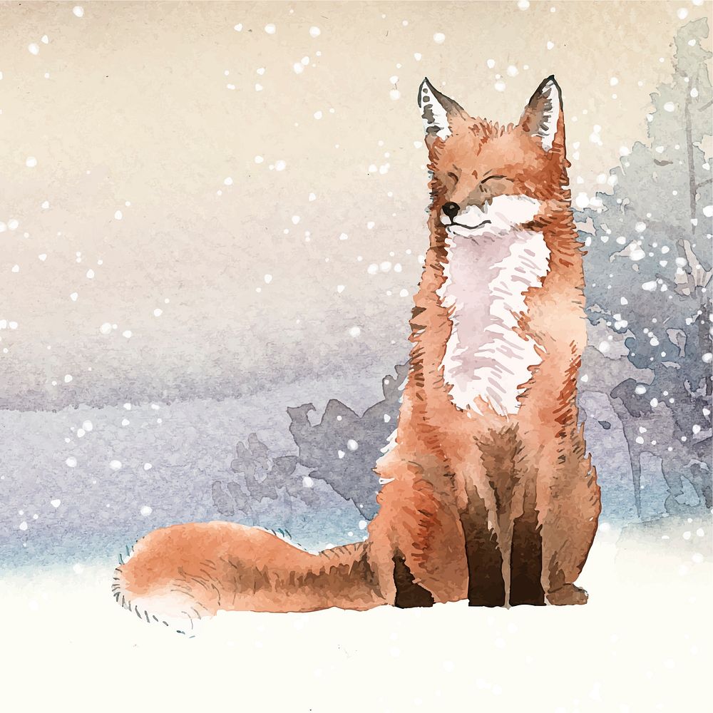 Hand-drawn fox in the snow | Free Vector Illustration - rawpixel