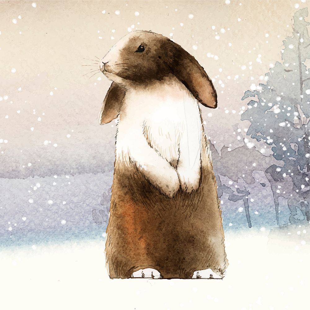 Wild brown rabbit in a winter | Free Vector Illustration - rawpixel