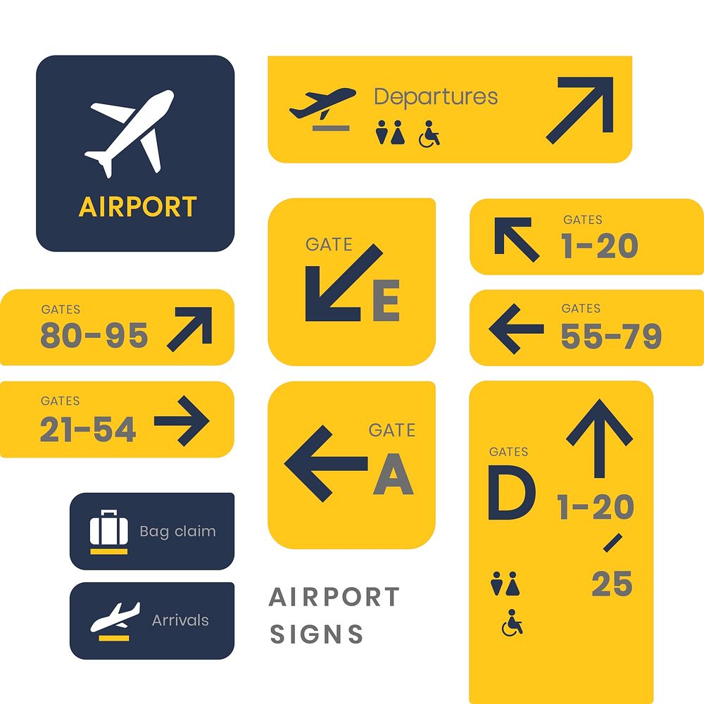 Airport signs icon vector set | Free Vector - rawpixel