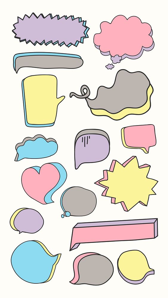 Colorful doodle speech bubble vectors | Premium Vector - rawpixel