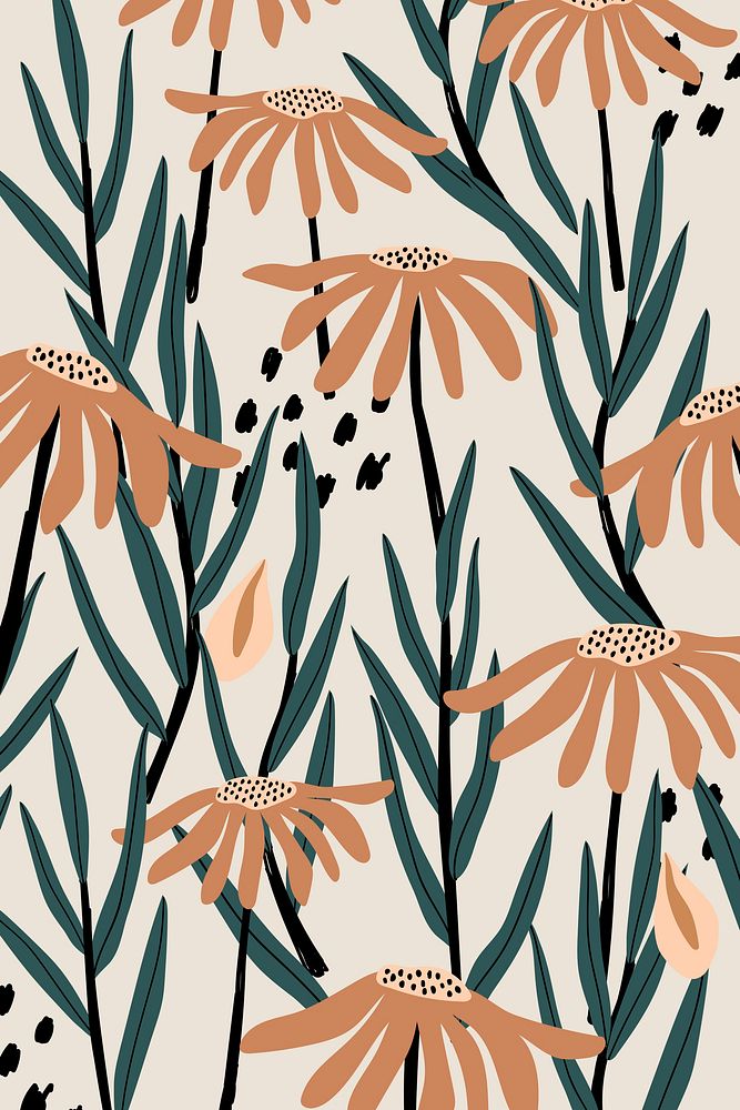 Brown daisy patterned beige background | Premium Vector - rawpixel