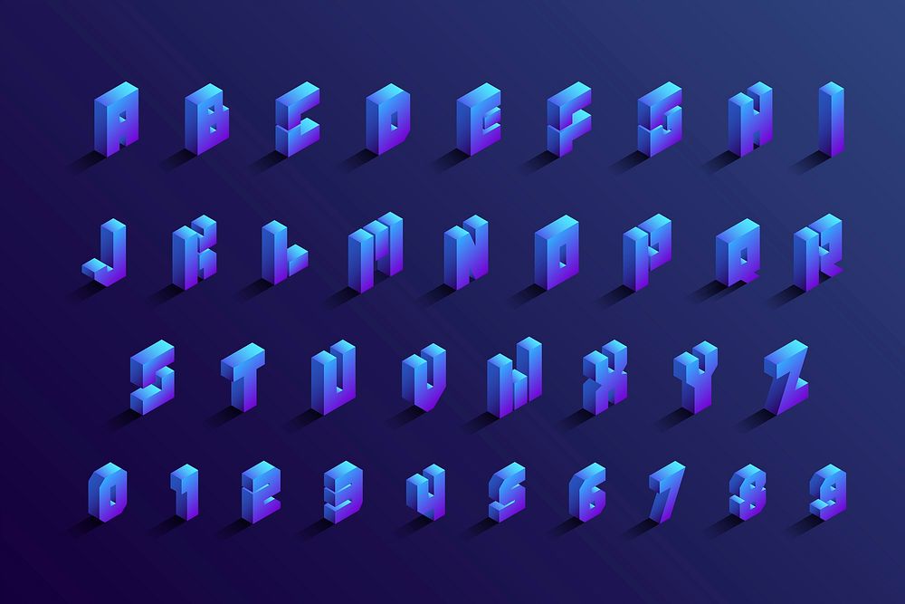 Isometric alphabet with numbers vector | Premium Vector - rawpixel