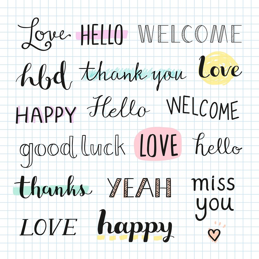 Lovely calligraphy psd stickers collection | PSD - rawpixel