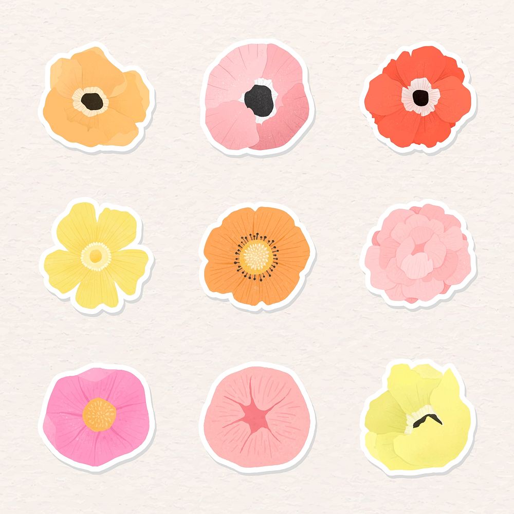 Colorful floral sticker set vector | Premium Vector - rawpixel