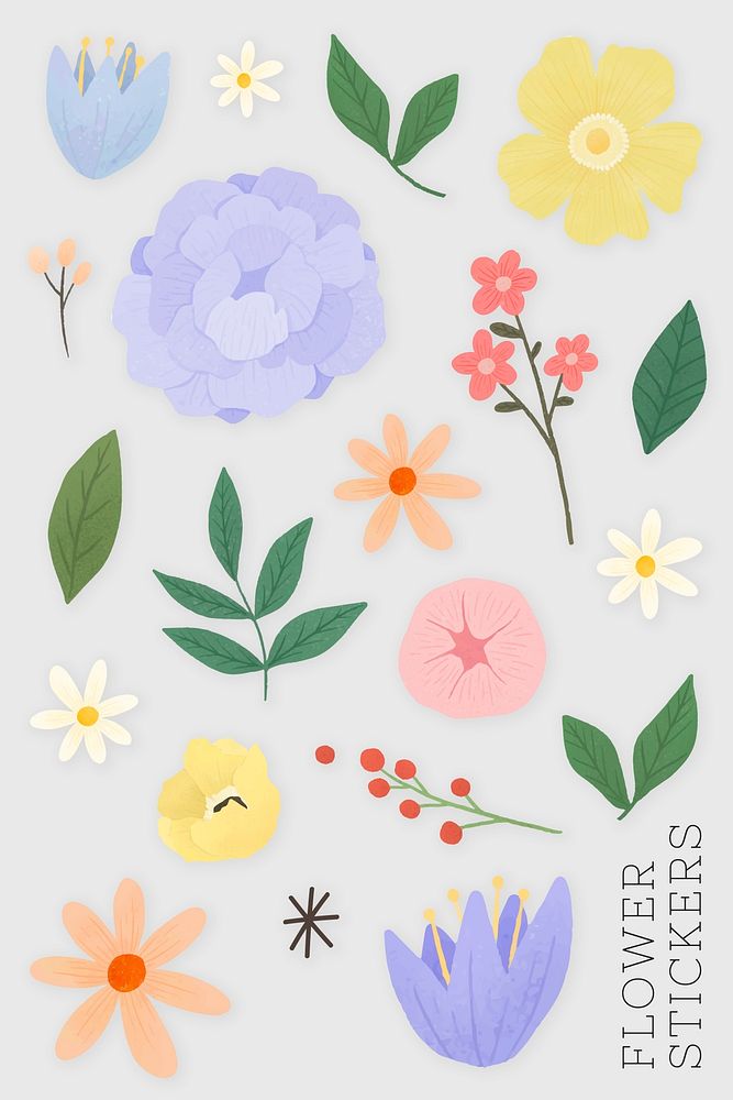 Flower and leaf stickers set | Premium PSD - rawpixel
