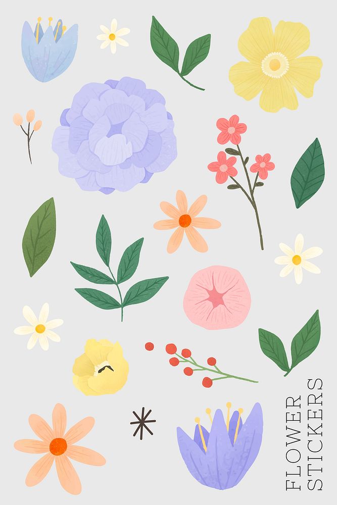 Flower and leaf stickers set | Premium Vector - rawpixel