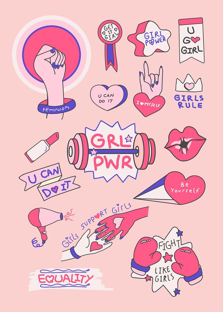 Pink girl power collection vectors | Premium Vector - rawpixel