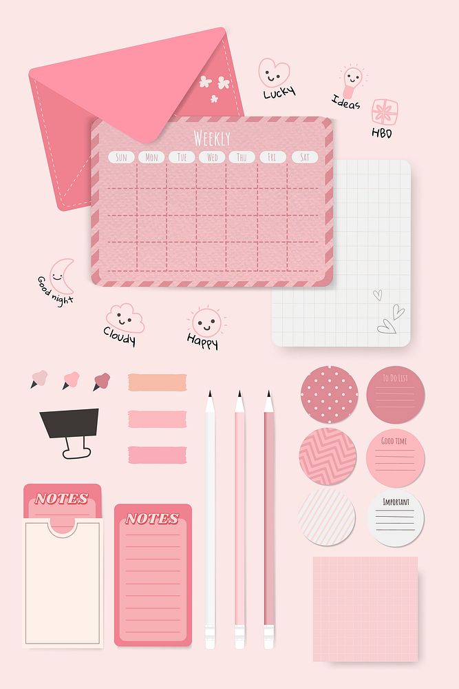 Pink stationery planner set vector | Premium Vector - rawpixel