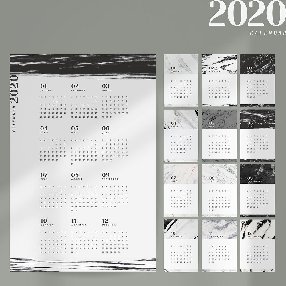 Black and white marble calendar | Premium Vector - rawpixel