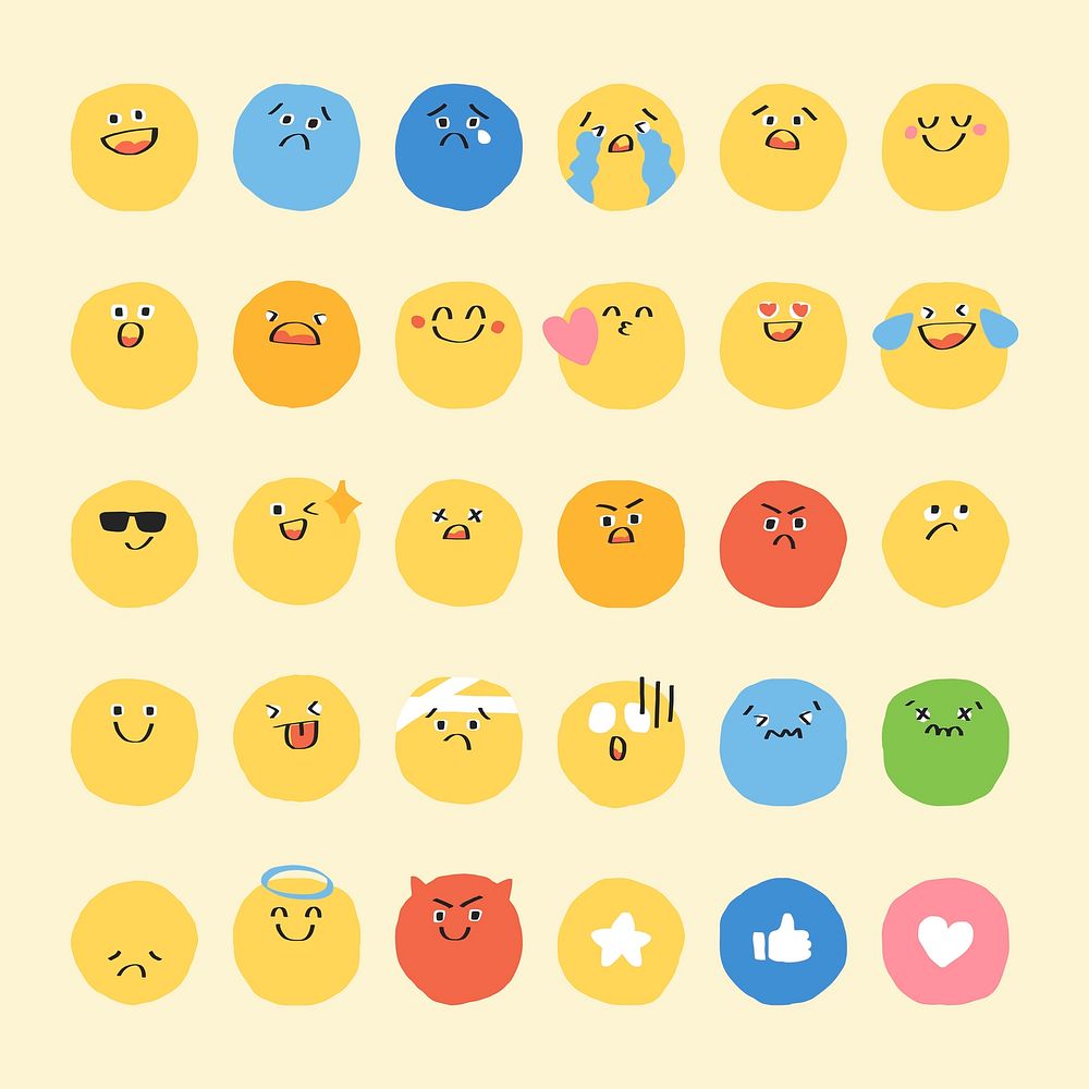 Cute doodle emoticon vector set | Premium Vector - rawpixel