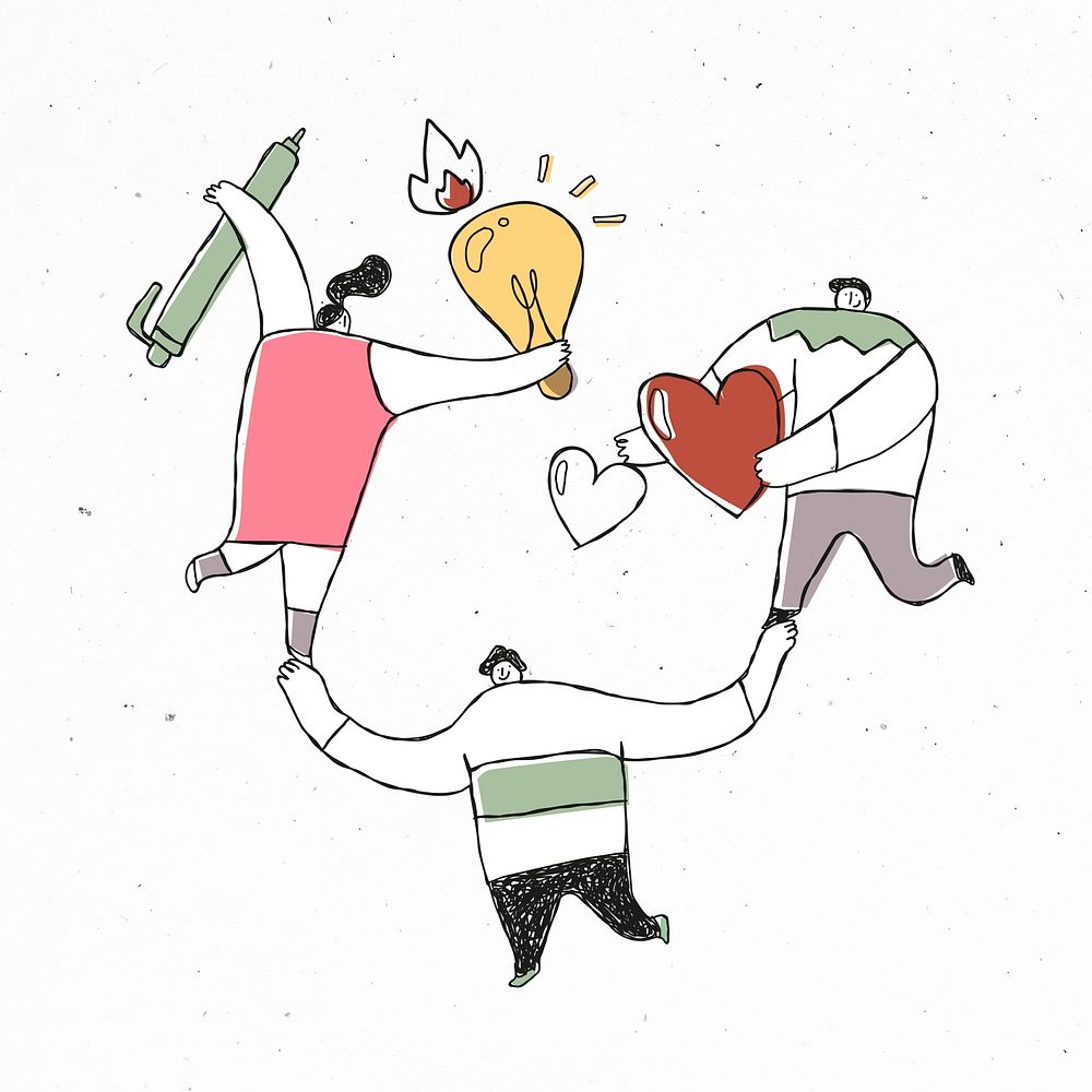 Colorful hand drawn team psd | Premium PSD Illustration - rawpixel