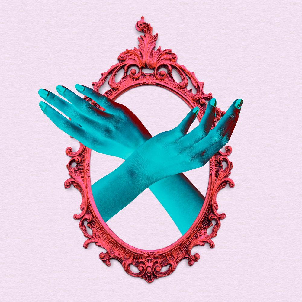 Collage hand in mirror, printable | Free Photo - rawpixel