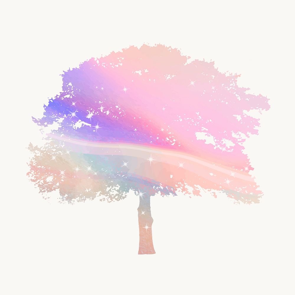 Aesthetic holographic tree isolated on white, | Premium Vector - rawpixel