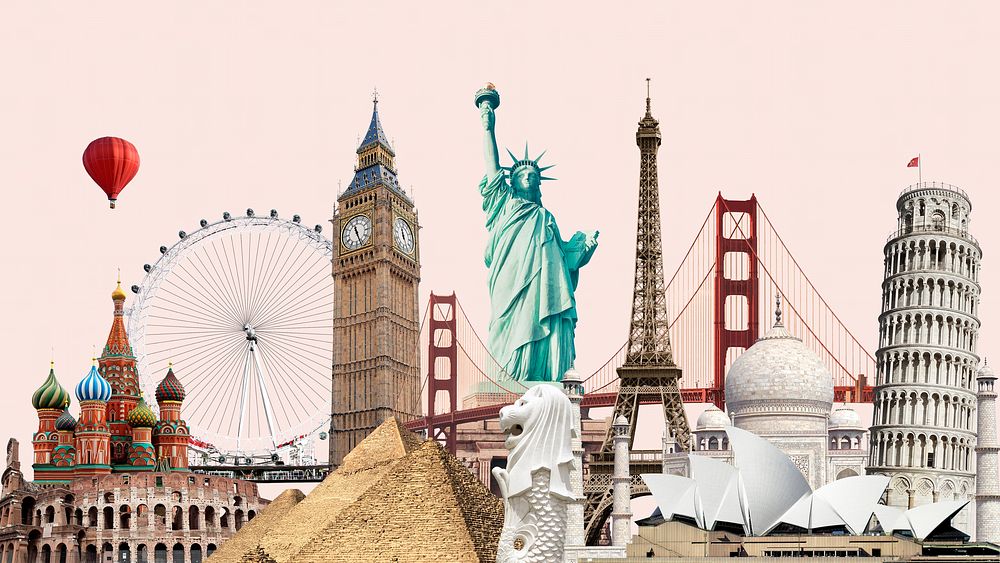 Historical landmarks computer wallpaper, pink | Free Photo - rawpixel