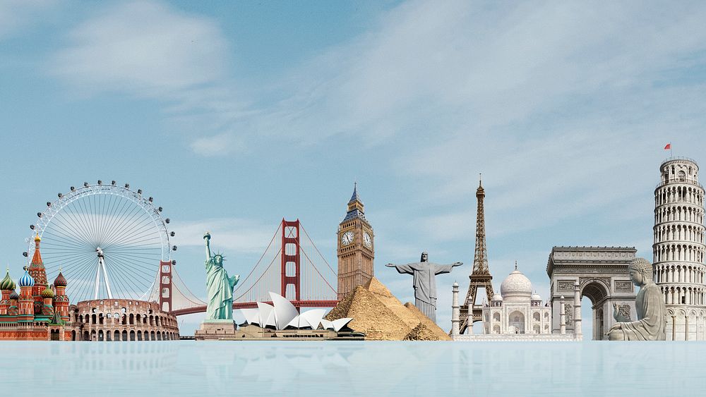 Global landmarks computer wallpaper, sky | Premium PSD - rawpixel