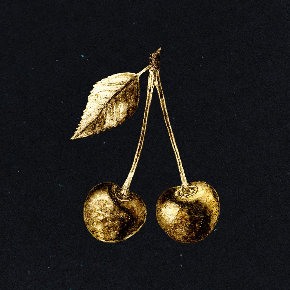 Gold cherry fruit sticker design | Free PSD - rawpixel