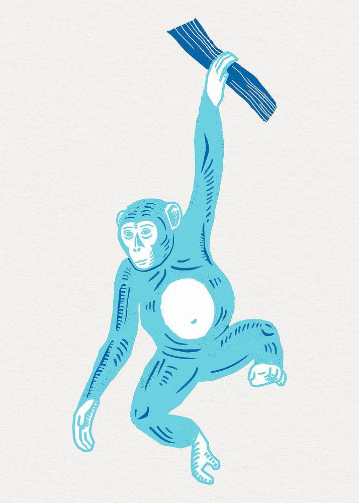 Retro light blue monkey psd | Premium PSD - rawpixel