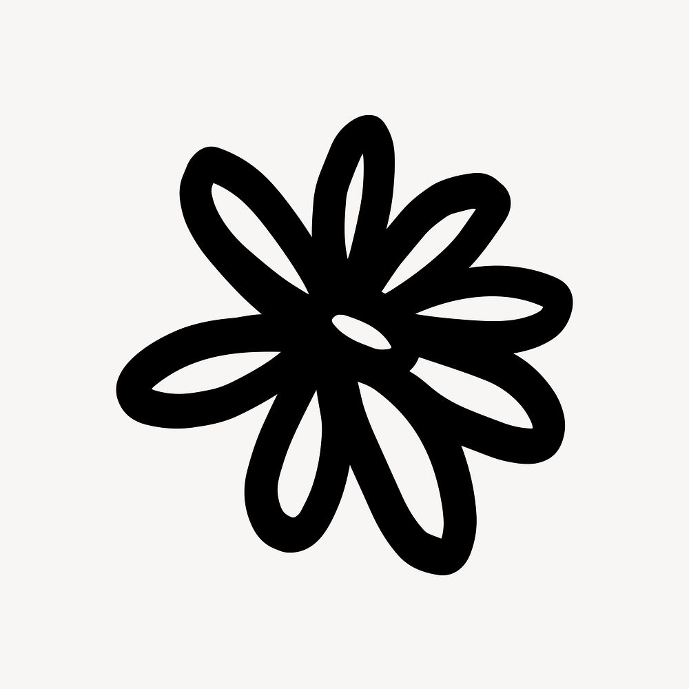 Black flower, doodle collage element | Free PSD - rawpixel