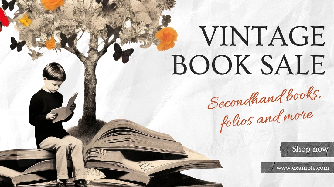 Vintage book sale blog banner | Premium Editable Template - rawpixel